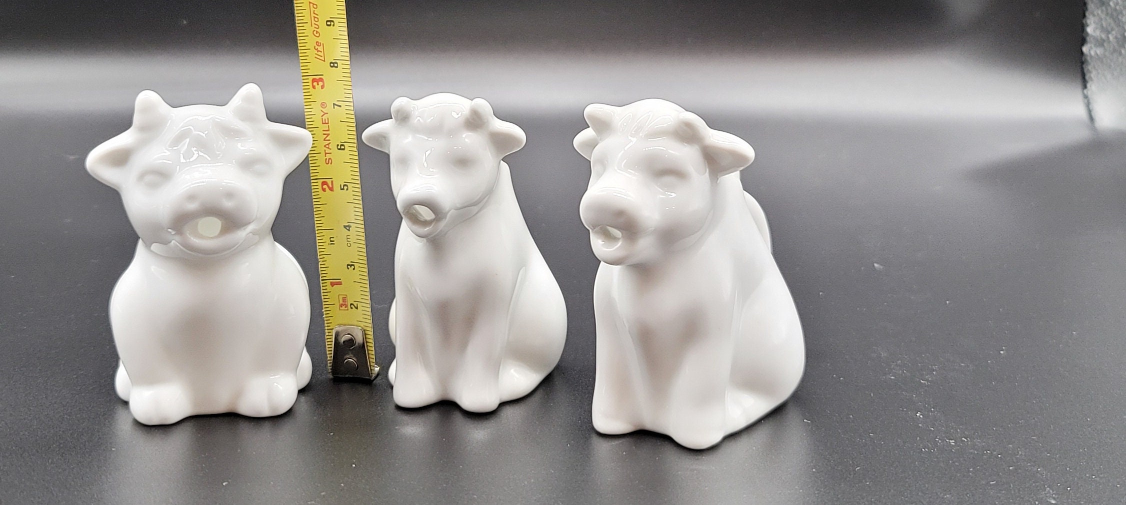 Set of 4 Cow Cream Pitchers, 1 Big Cow and 3 Small Cows, White ...