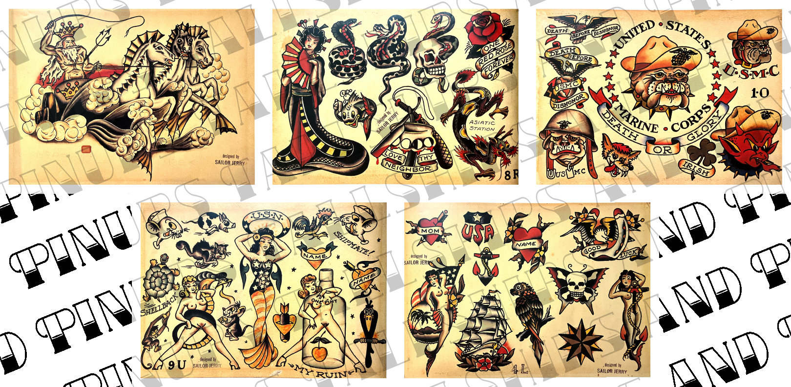 Old School Traditional Tattoo Flash Sailor Jerry Digital Download 5