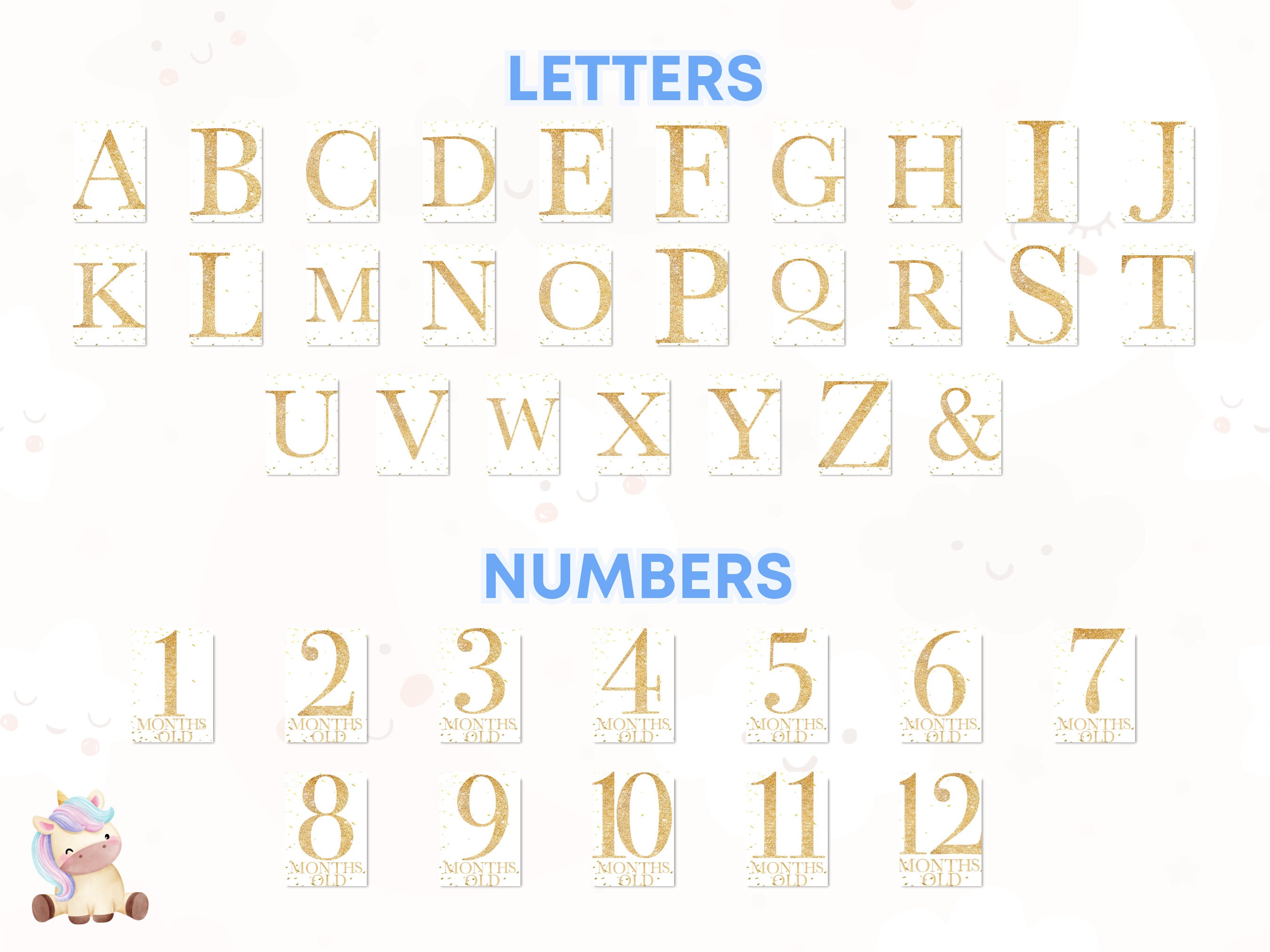 Gold Letters and Numbers Printable Baby Milestone Set Baby Milestone ...