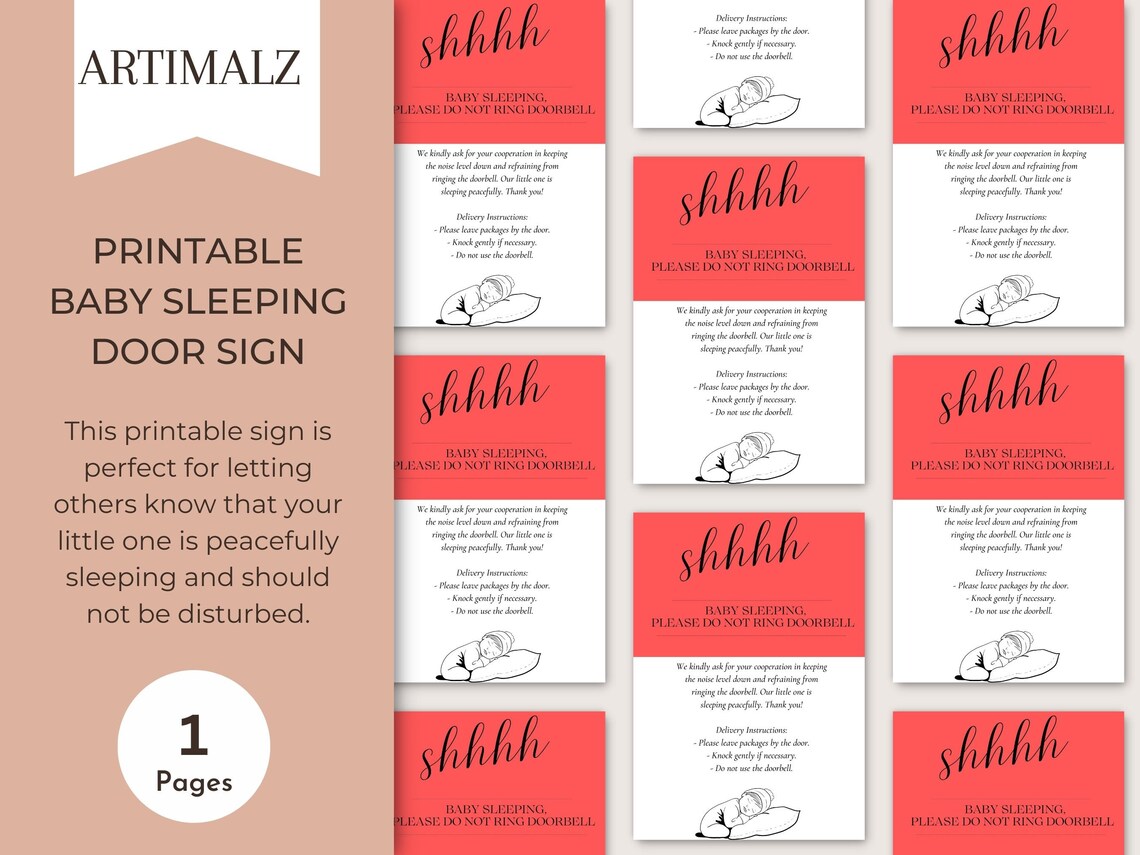 Printable Baby Sleeping Door Sign | Red | Do Not Disturb Baby | Please ...
