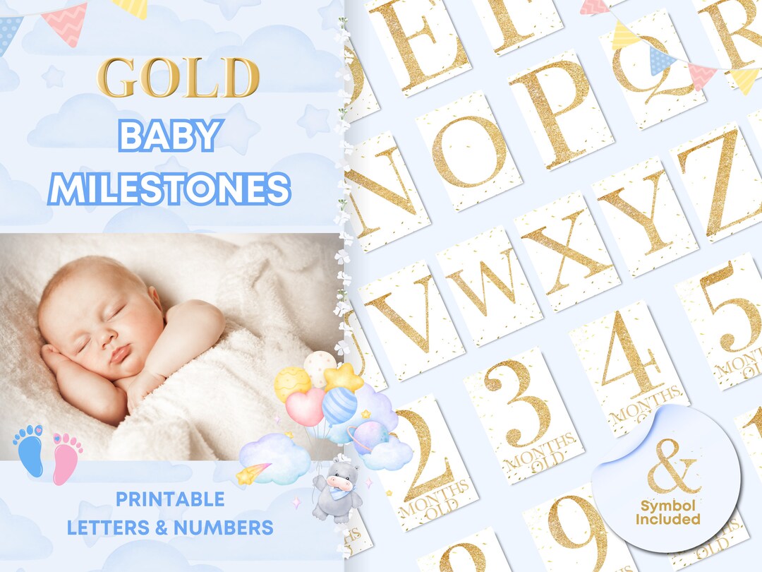Gold Letters and Numbers Printable Baby Milestone Set Baby Milestone ...