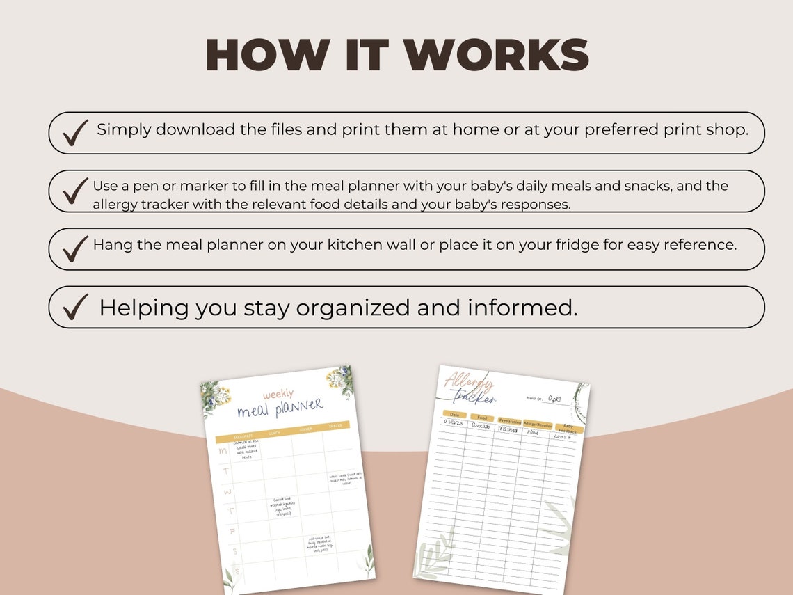 Printable Baby Meal Planner & Allergy Tracker Flower Theme Weekly Meal ...