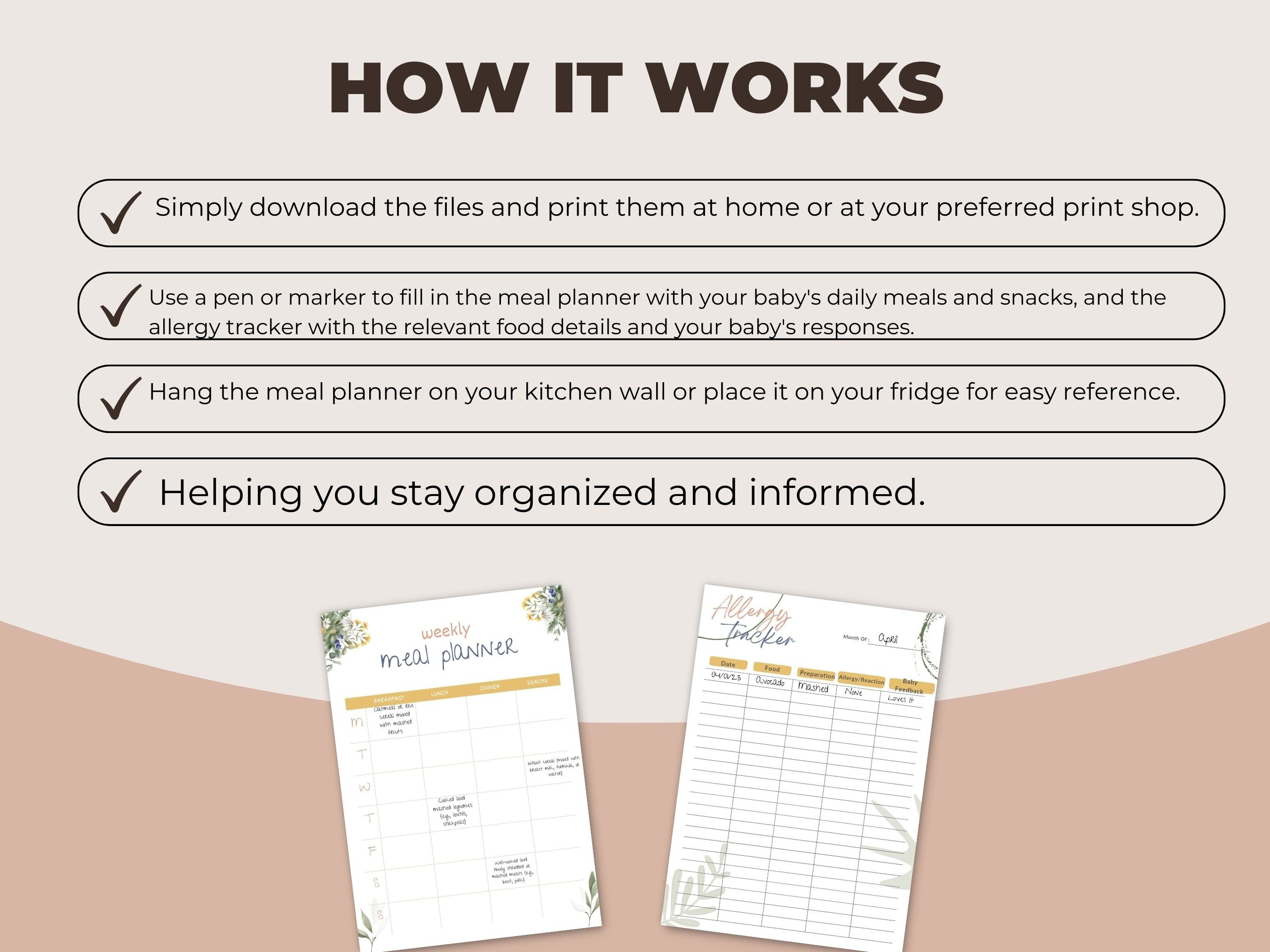 Printable Baby Meal Planner & Allergy Tracker Flower Theme Weekly Meal ...