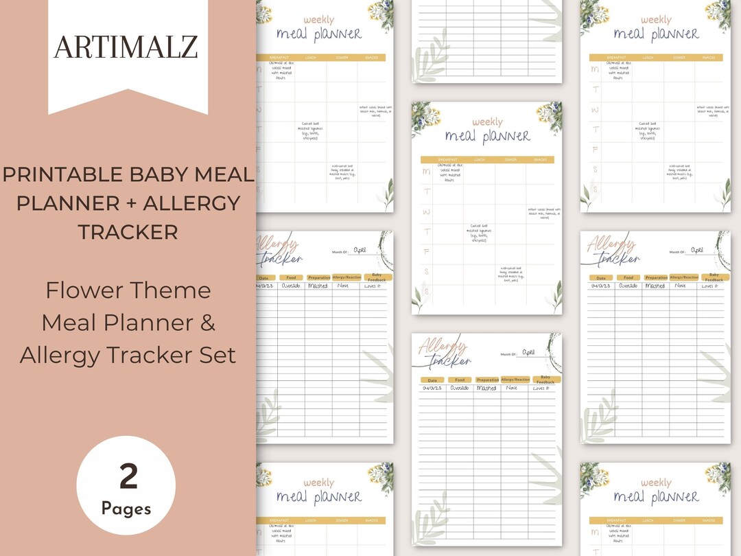Printable Baby Meal Planner & Allergy Tracker Flower Theme Weekly Meal ...