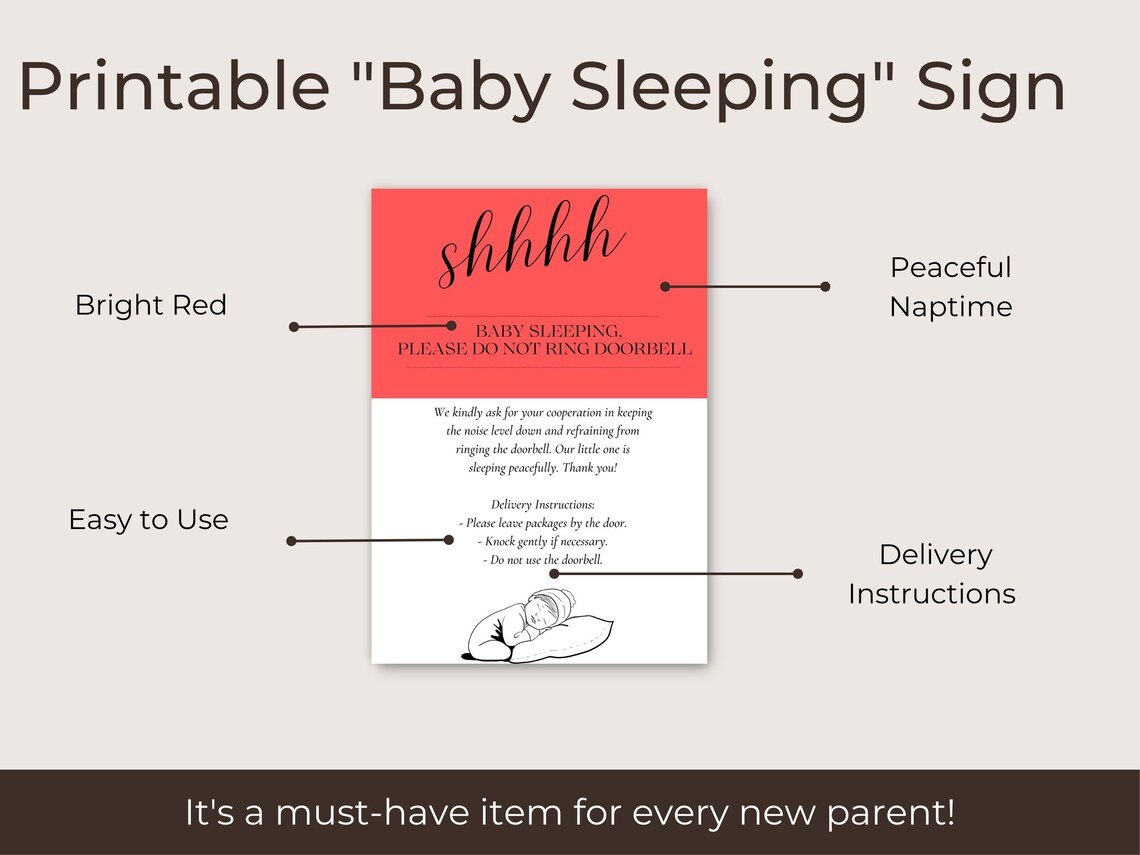 Printable Baby Sleeping Door Sign | Red | Do Not Disturb Baby | Please ...
