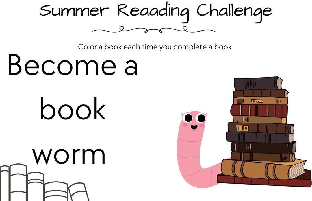 Summer Reading Challenge - Become a Book Worm - Etsy