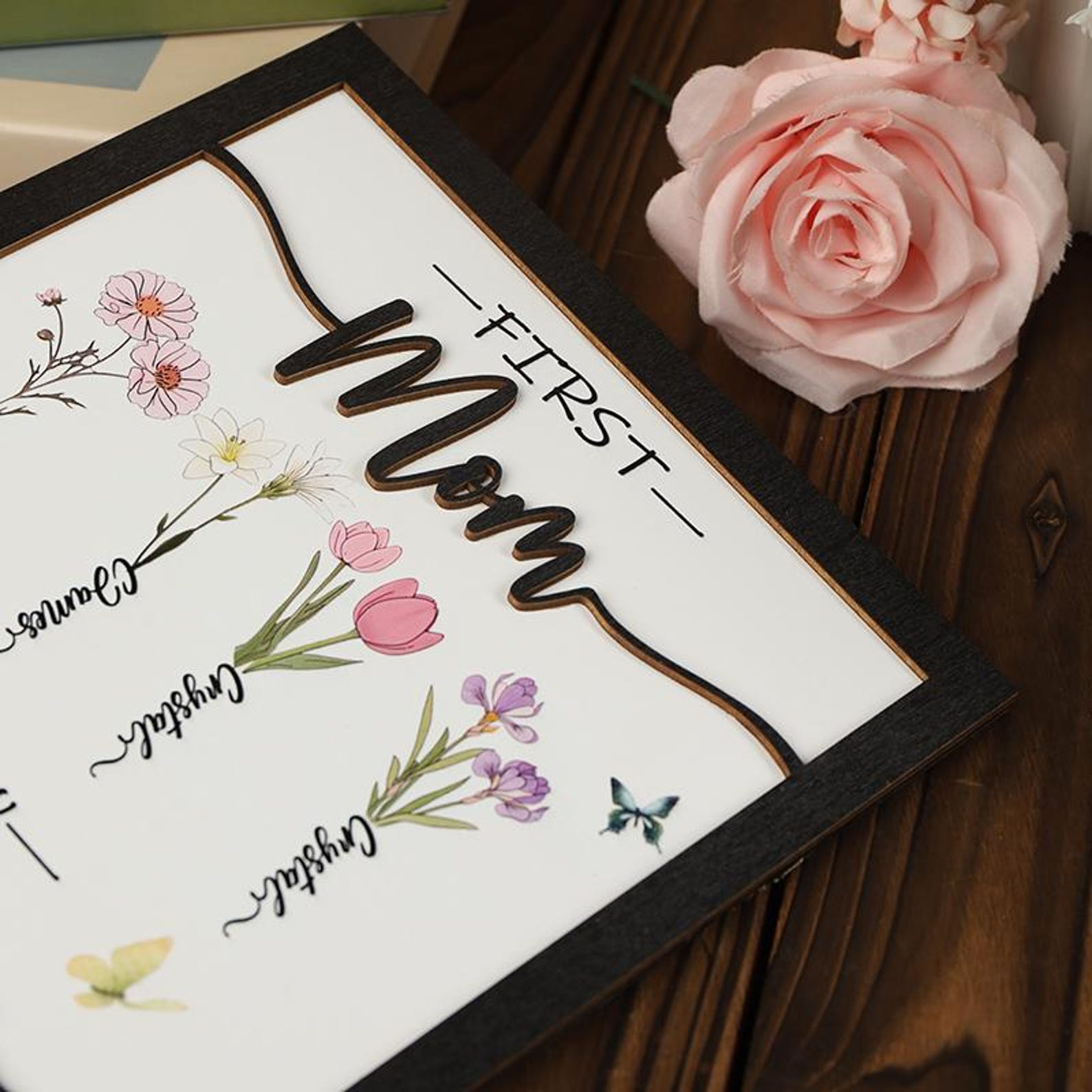 First Mom Now Grandma Sign, Custom Birth Flower Sign, Wooden Flower ...