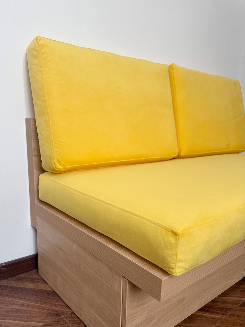 Yellow Bench and Back Cushion, Custom Size Party Cushion, Velvet Fabric ...