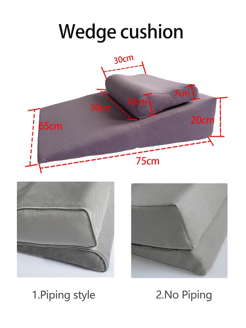 Purple Cotton and Linen Wedge Pillow, Leg Support Cover, Side Sleeper ...