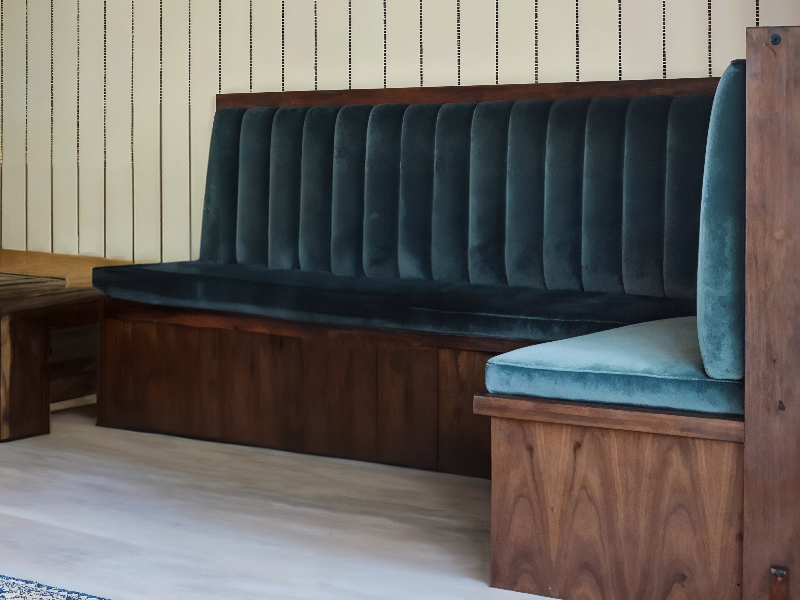 Blue Velvet Bench Cushions and Backrest Cushions, Customizable Size ...