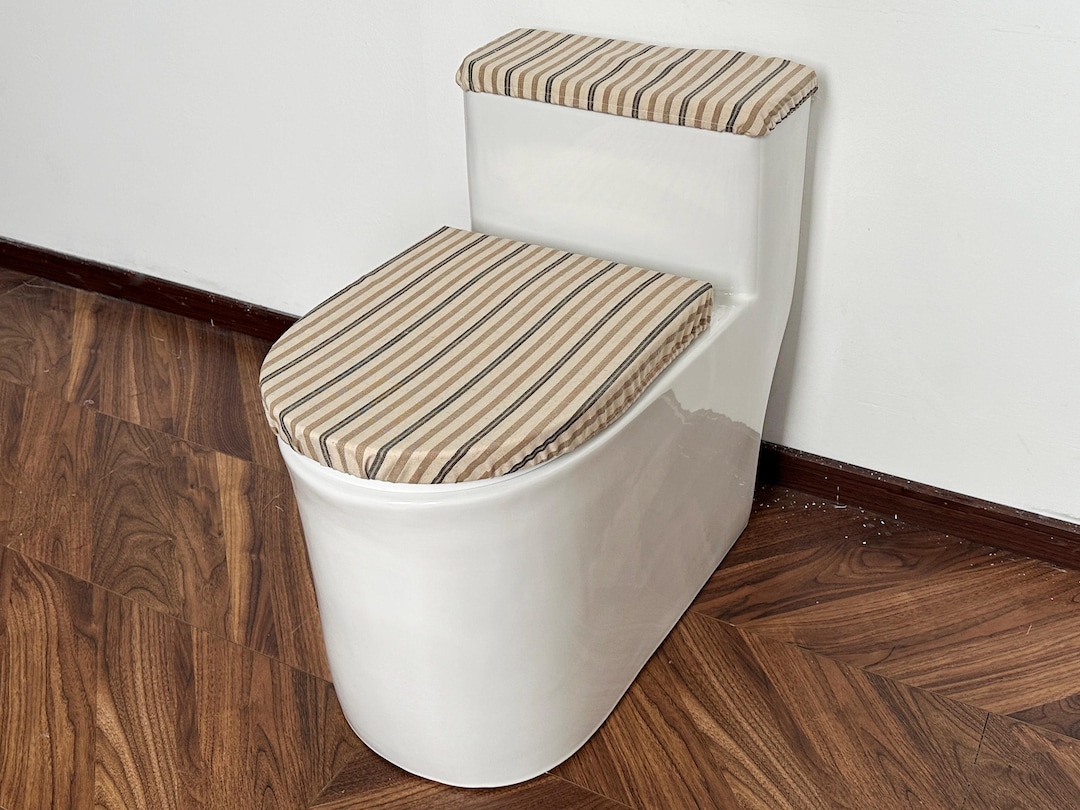 Brown Striped Linen Toilet Tank Cover, Cotton Linen Toilet Tank Cover ...
