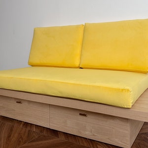 Yellow Bench and Back Cushion, Custom Size Party Cushion, Velvet Fabric ...