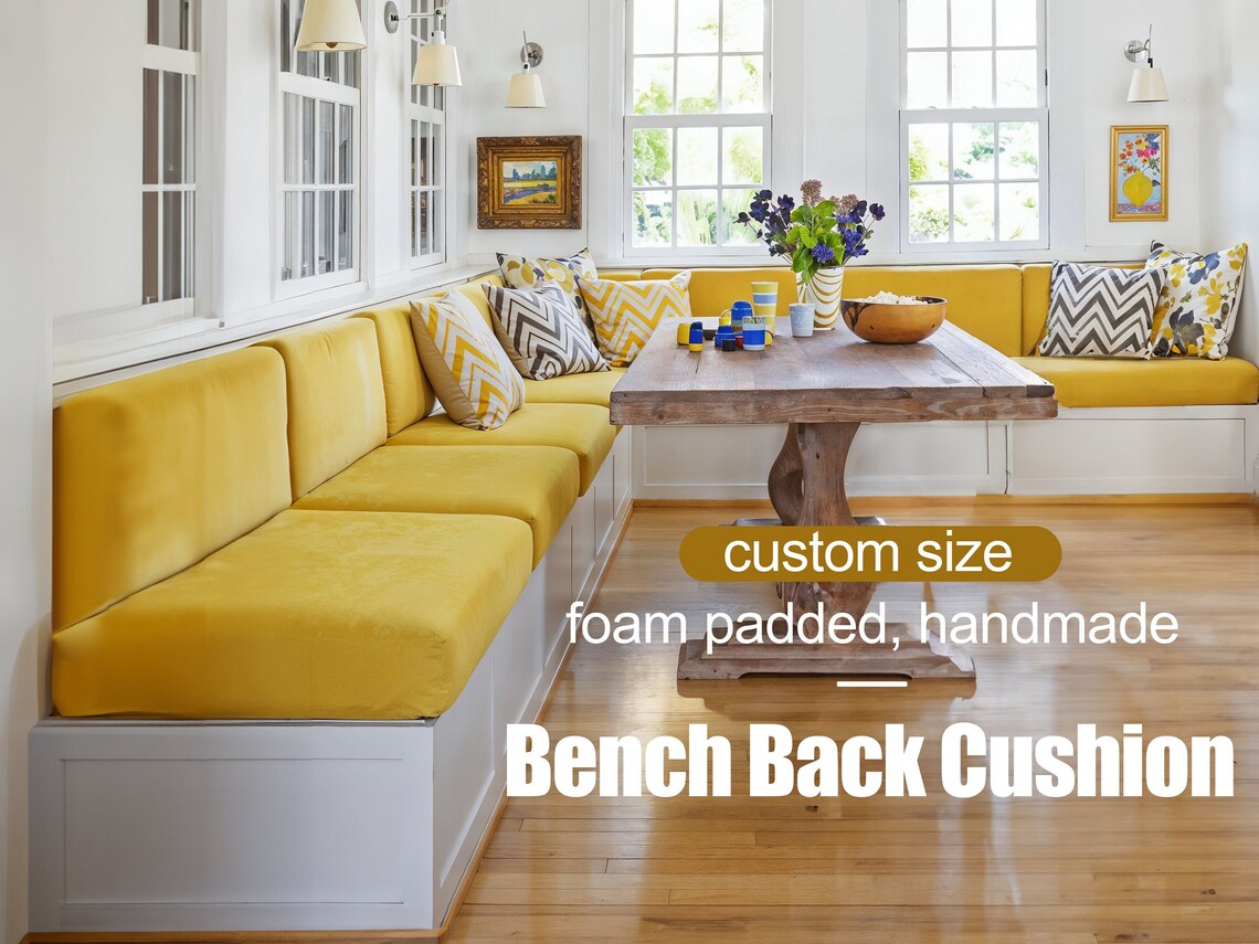 Yellow Bench and Back Cushion, Custom Size Party Cushion, Velvet Fabric ...