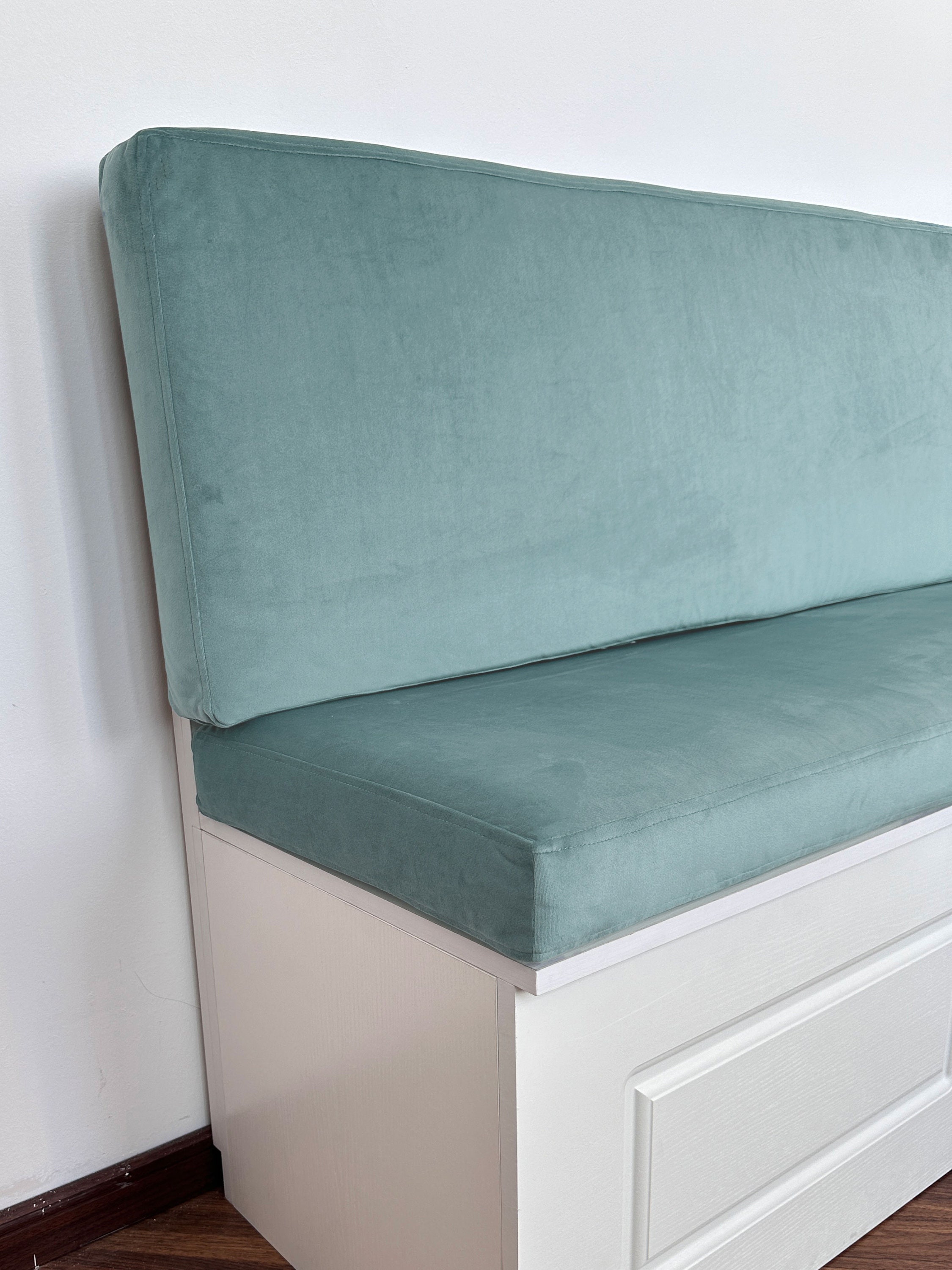Azure Bench Cushions With Wedge Back Cushion, Custom Velvet Seat ...
