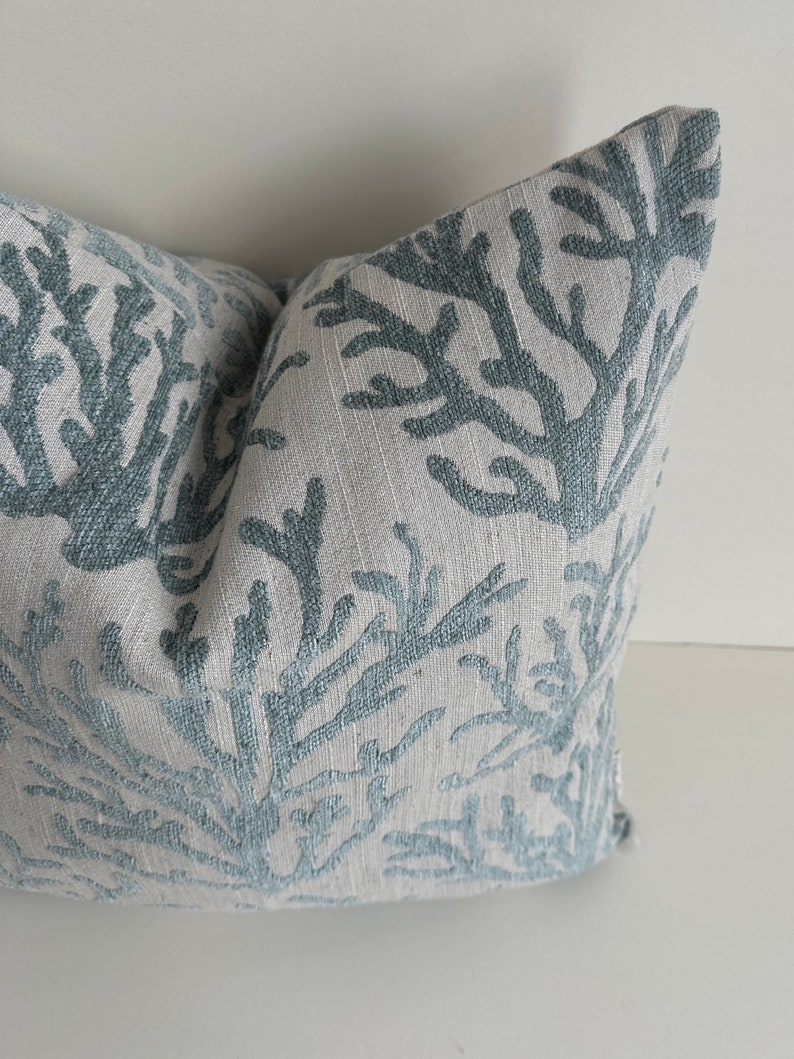 Light Blue Floral Pattern Print Linen Pillow, Designer Contemporary ...
