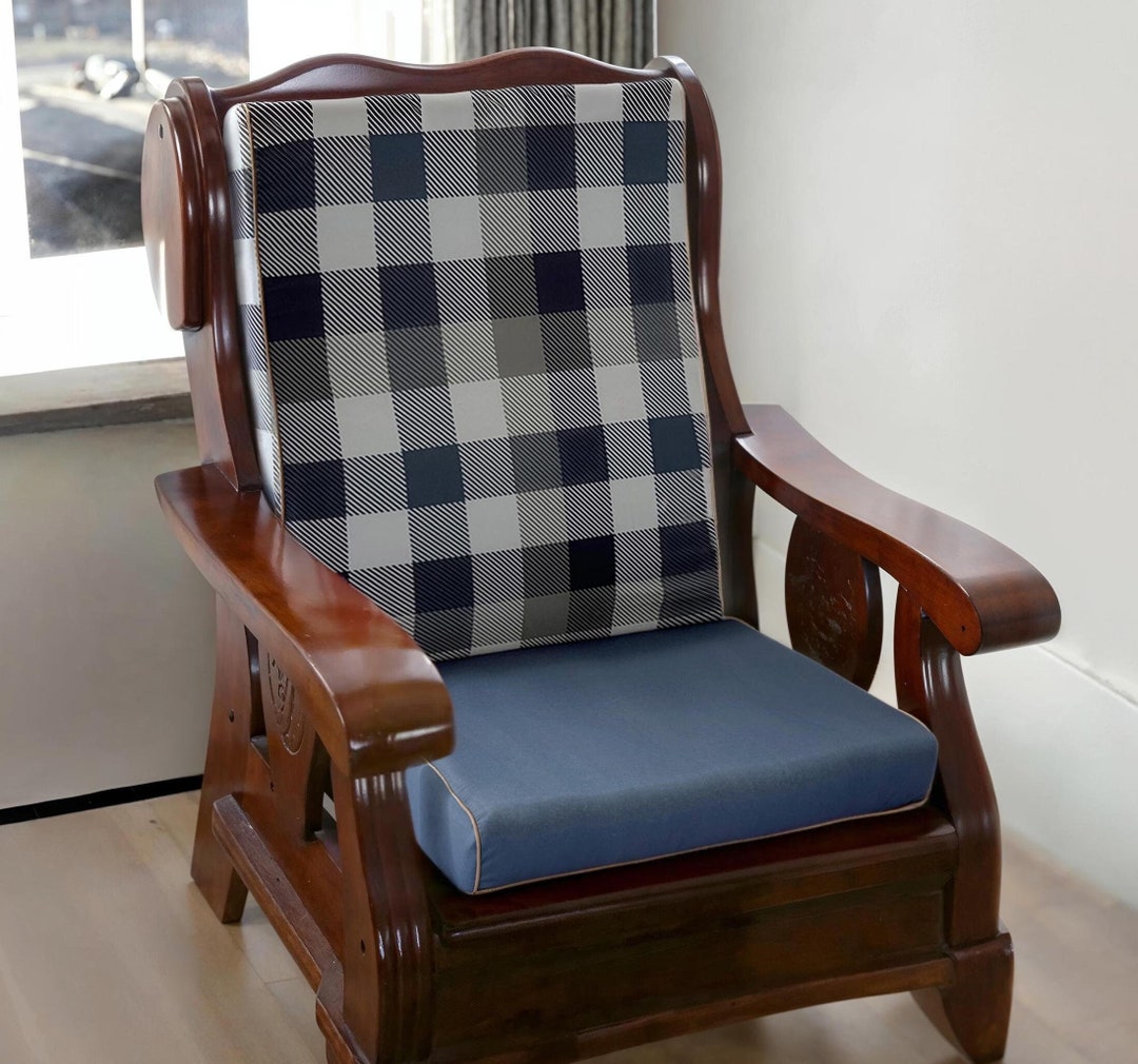 Blue Check Chair Cushions, Linen Chair Cushions, Chair Upholstery ...