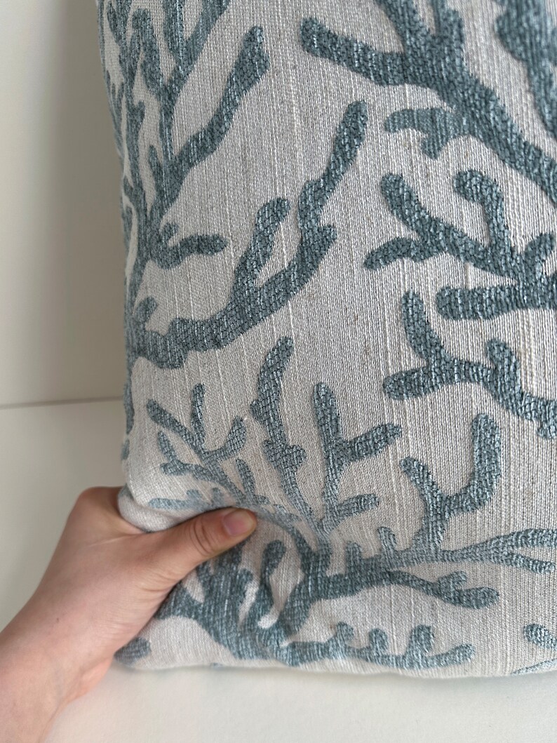 Light Blue Floral Pattern Print Linen Pillow, Designer Contemporary ...