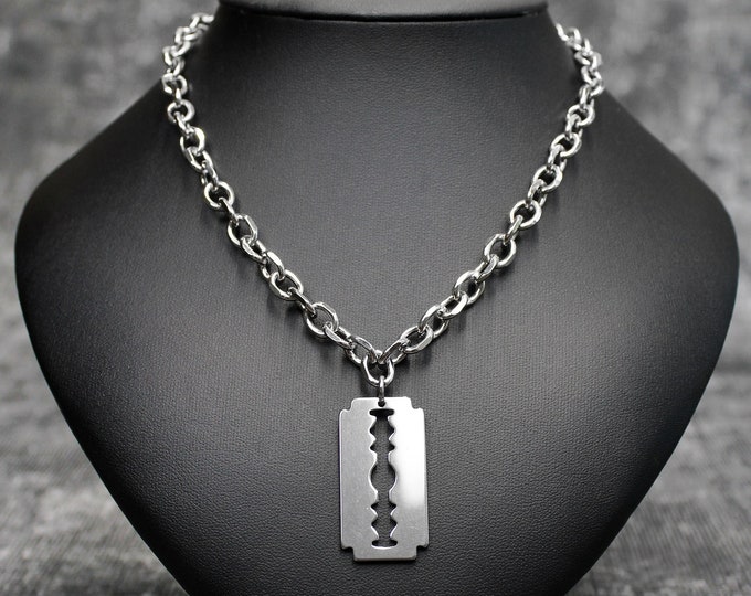 Razor Blade Necklace, Men's Necklace, Stainless Steel Razor Blade ...