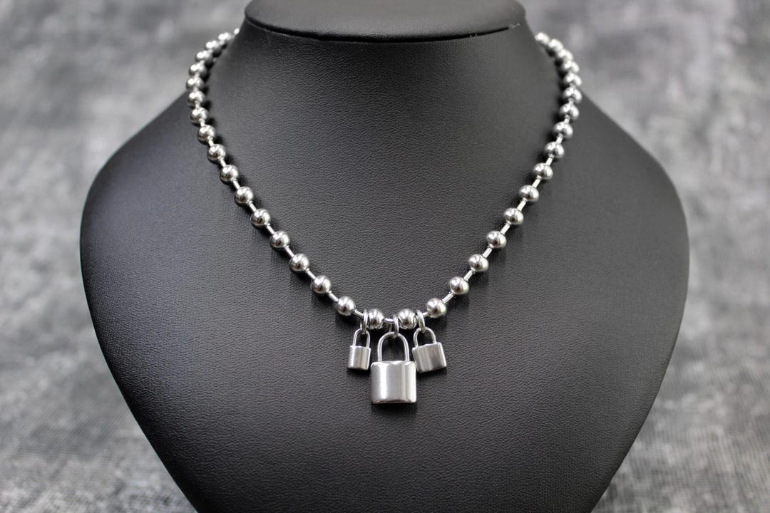 Padlock Stainless Steel Ball Chain Necklace: Punk Goth Layering Jewelry ...