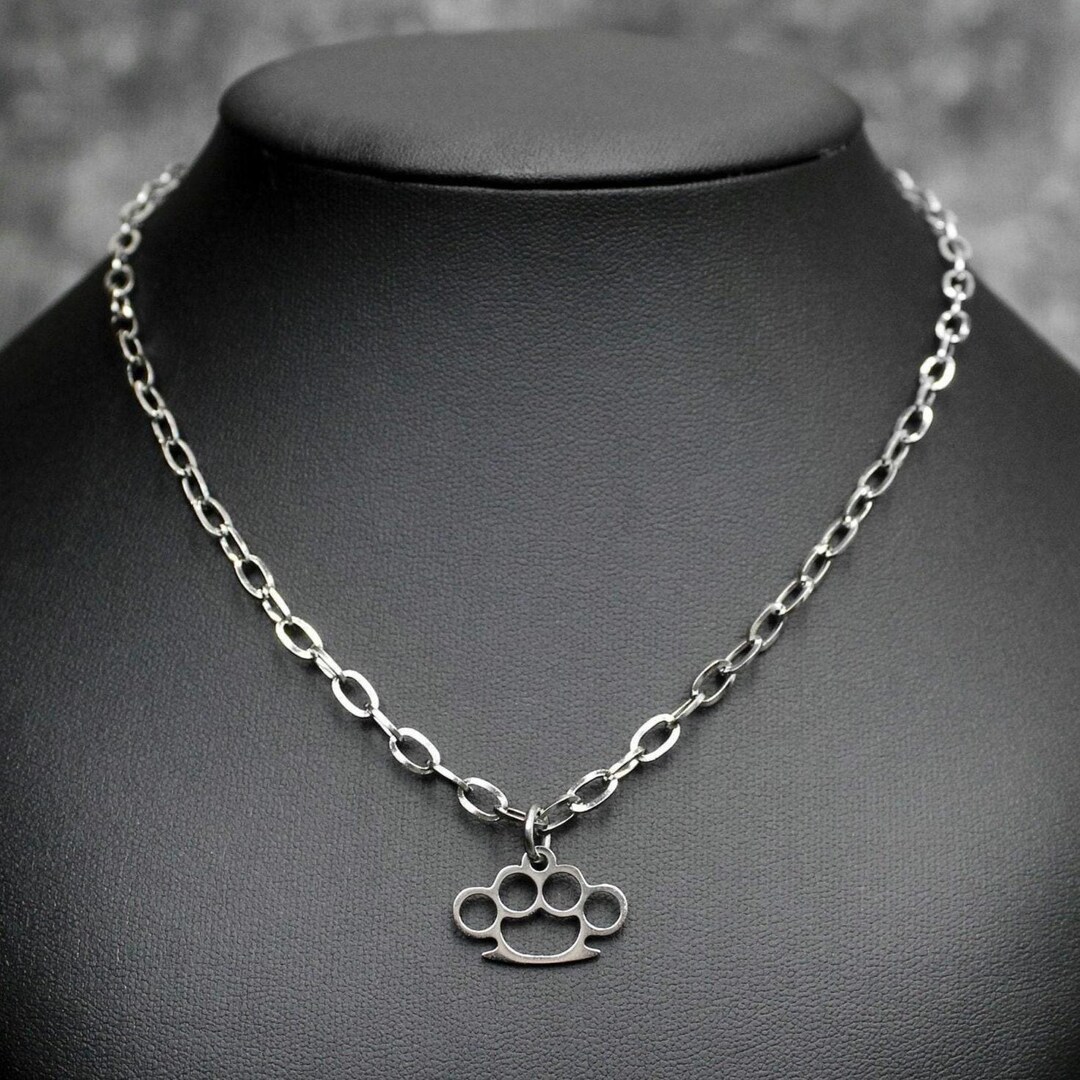 Stainless Steel Brass Knuckles Chain Necklace: Punk Goth Emo Grunge ...
