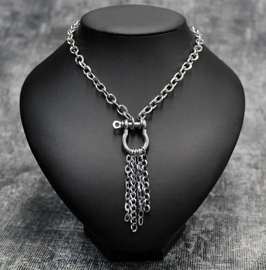 Shackle Dangle Chain Necklace, Industrial Punk Jewelry, Punk Necklace ...