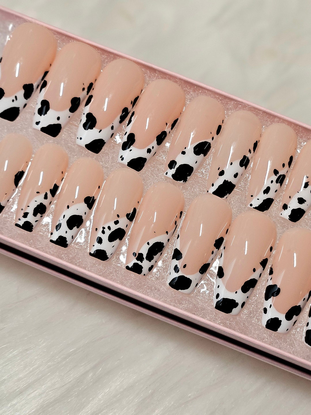 Cow Print Press on Nails, La Vaca, Black and White, Press on Nails - Etsy