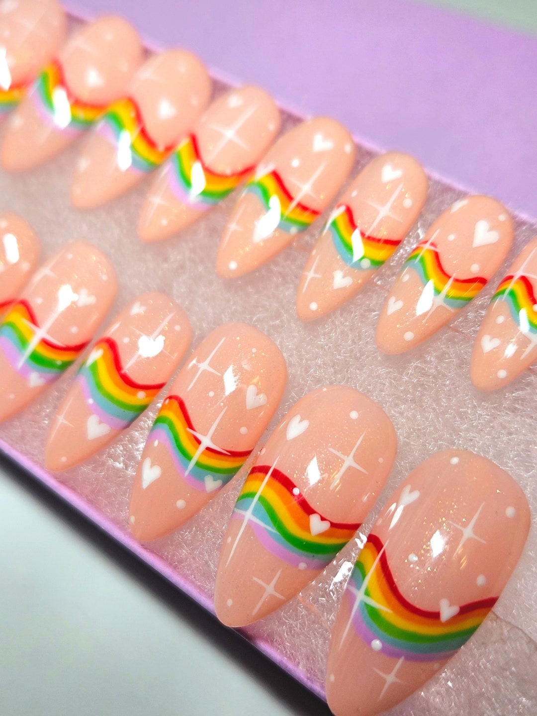 Rainbow Press on Nails Set - Etsy