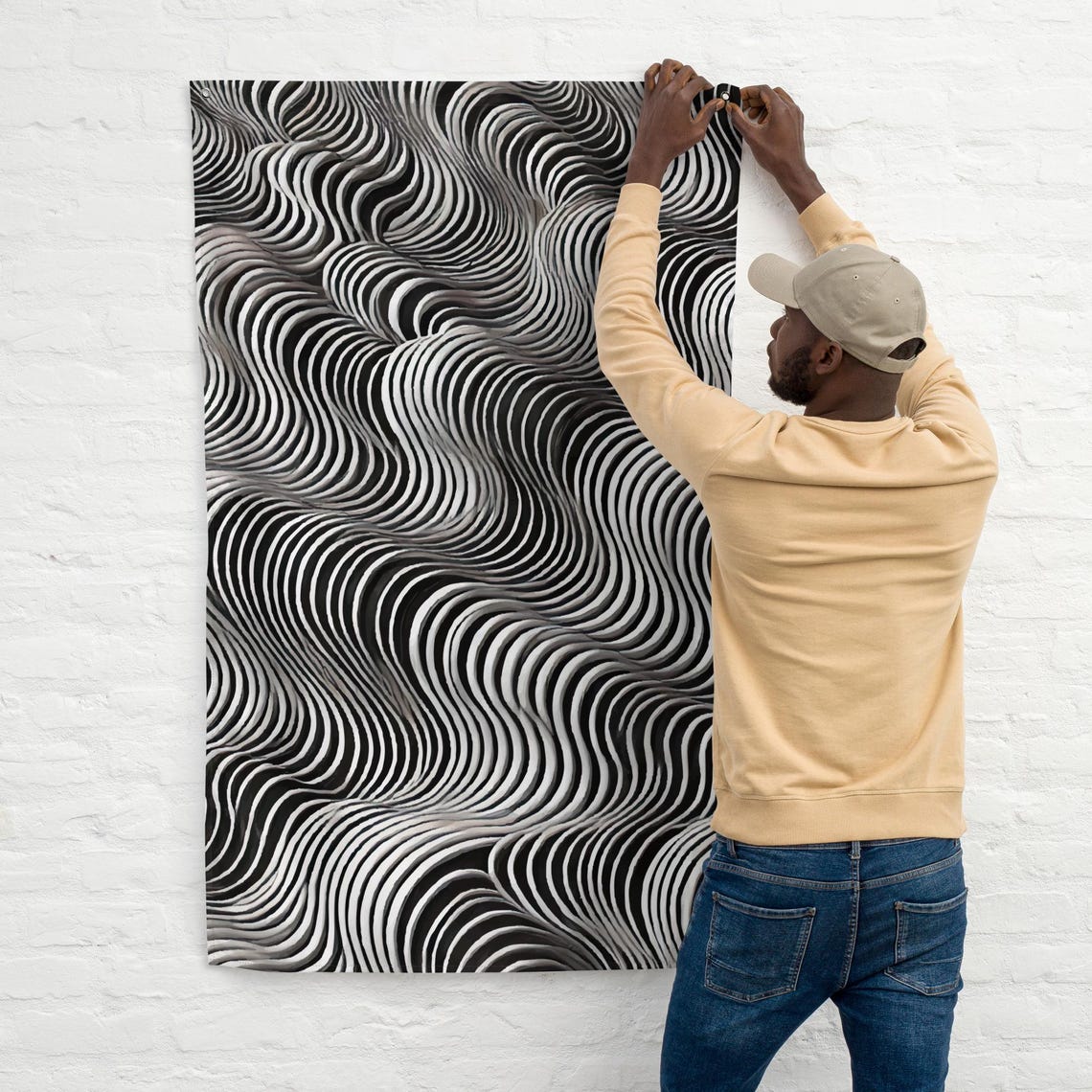 Dynamic Op Art Curving Lines Banner Modern Optical Wall Decor Polyester ...