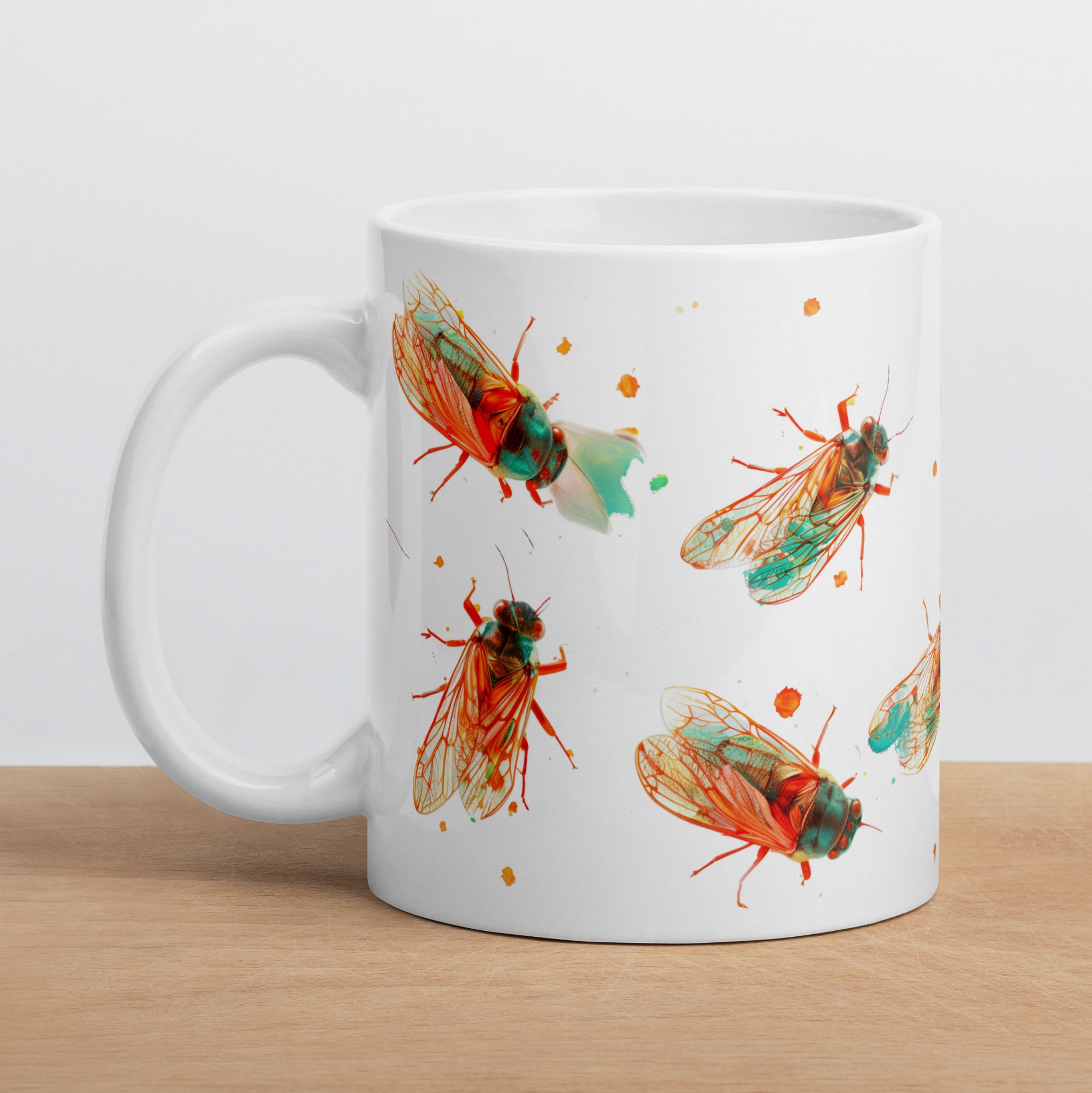 Cicada Retro Grunge Bug White Glossy Mug - Etsy
