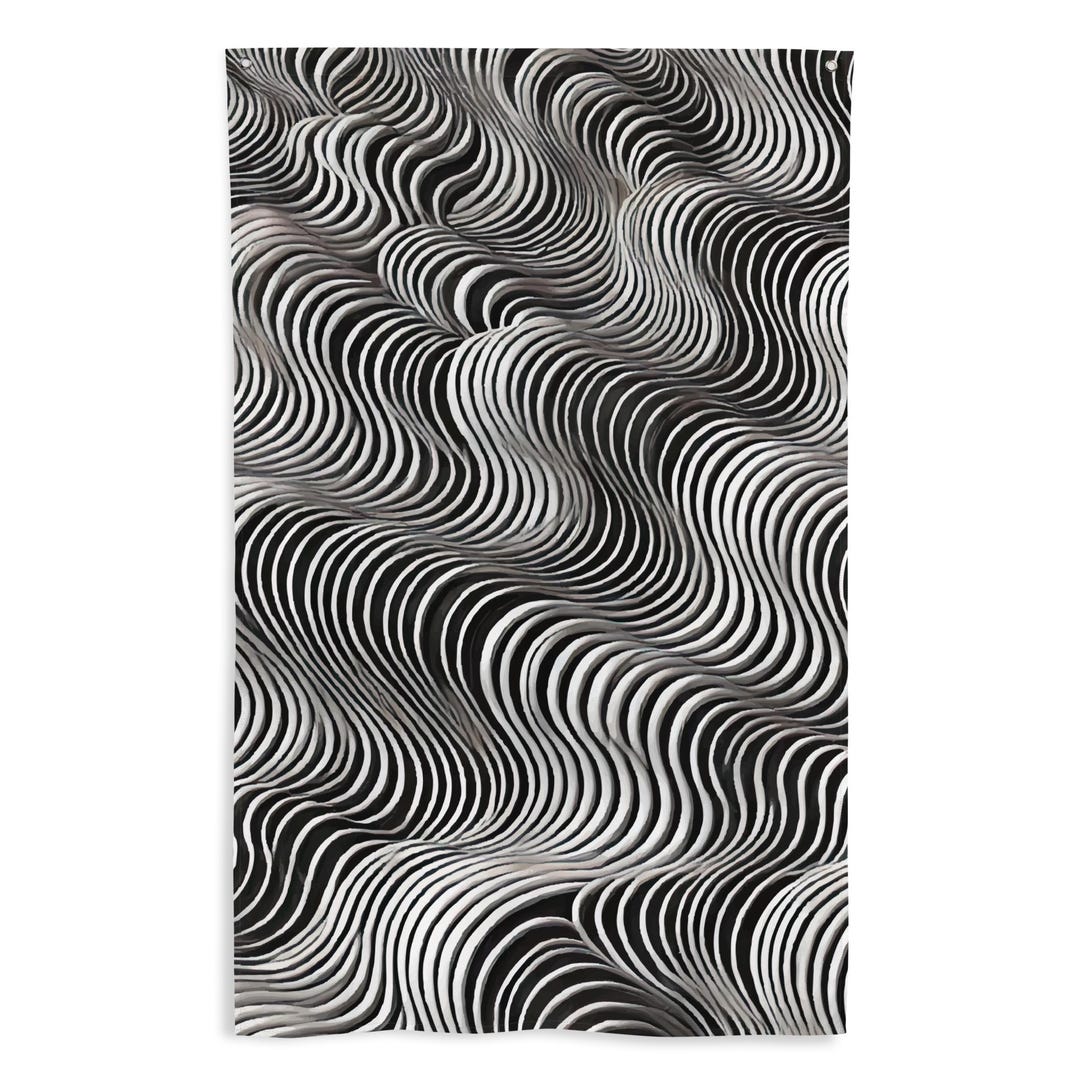 Dynamic Op Art Curving Lines Banner Modern Optical Wall Decor Polyester ...