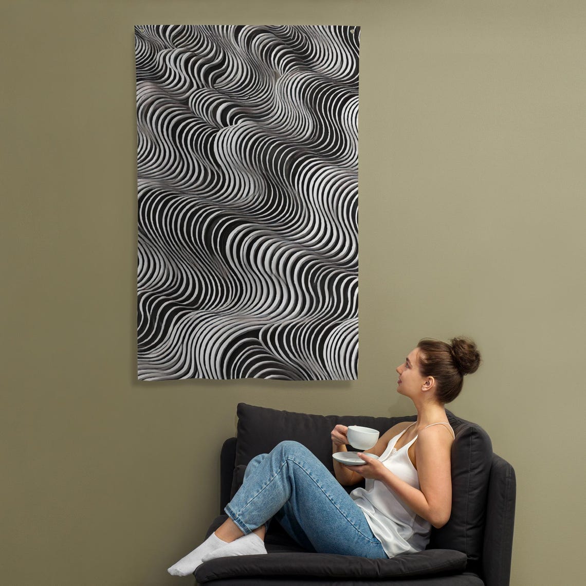 Dynamic Op Art Curving Lines Banner Modern Optical Wall Decor Polyester ...