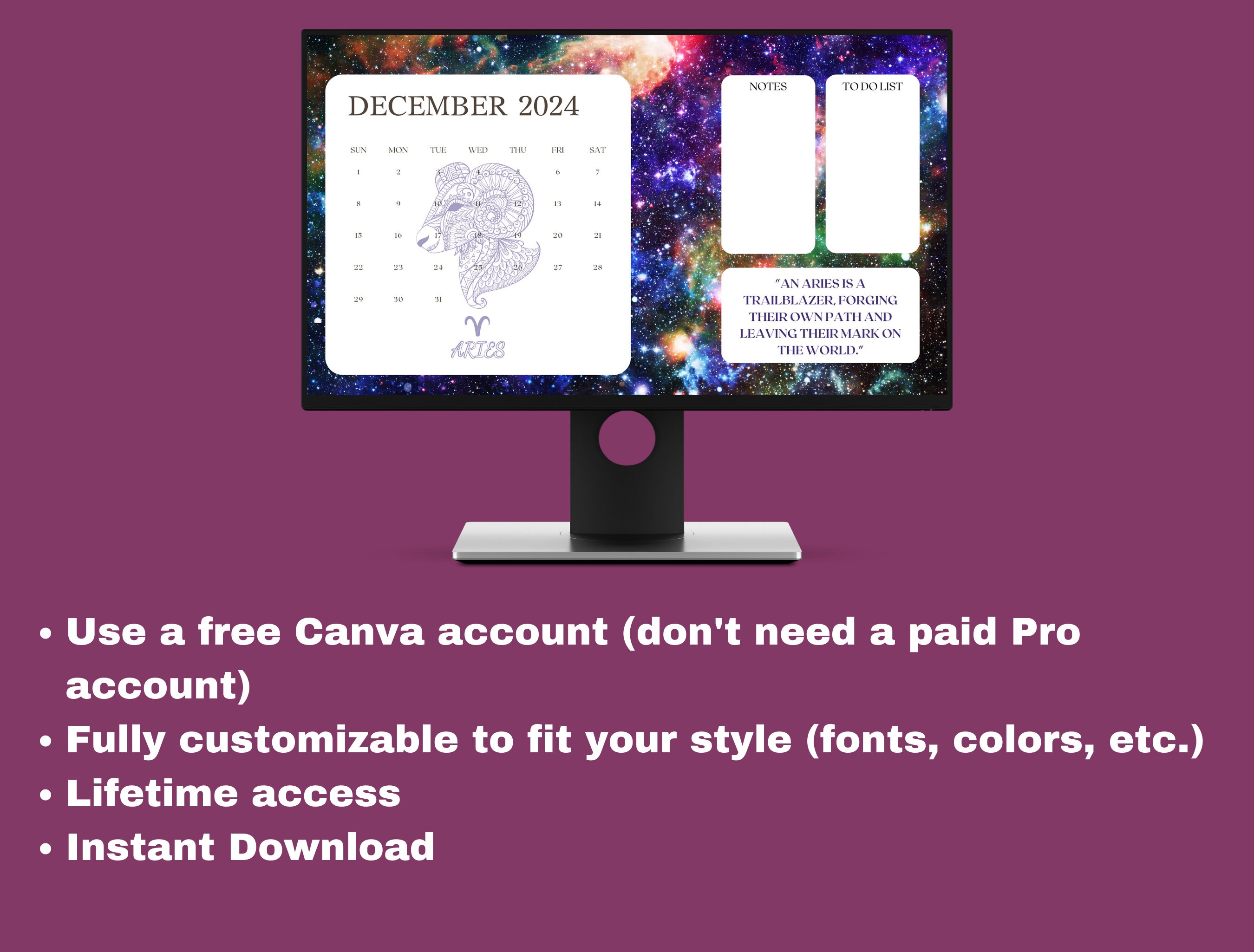 EDITABLE Monthly Calendar 2024 Bundle Aries Astrology Zodiac - Etsy