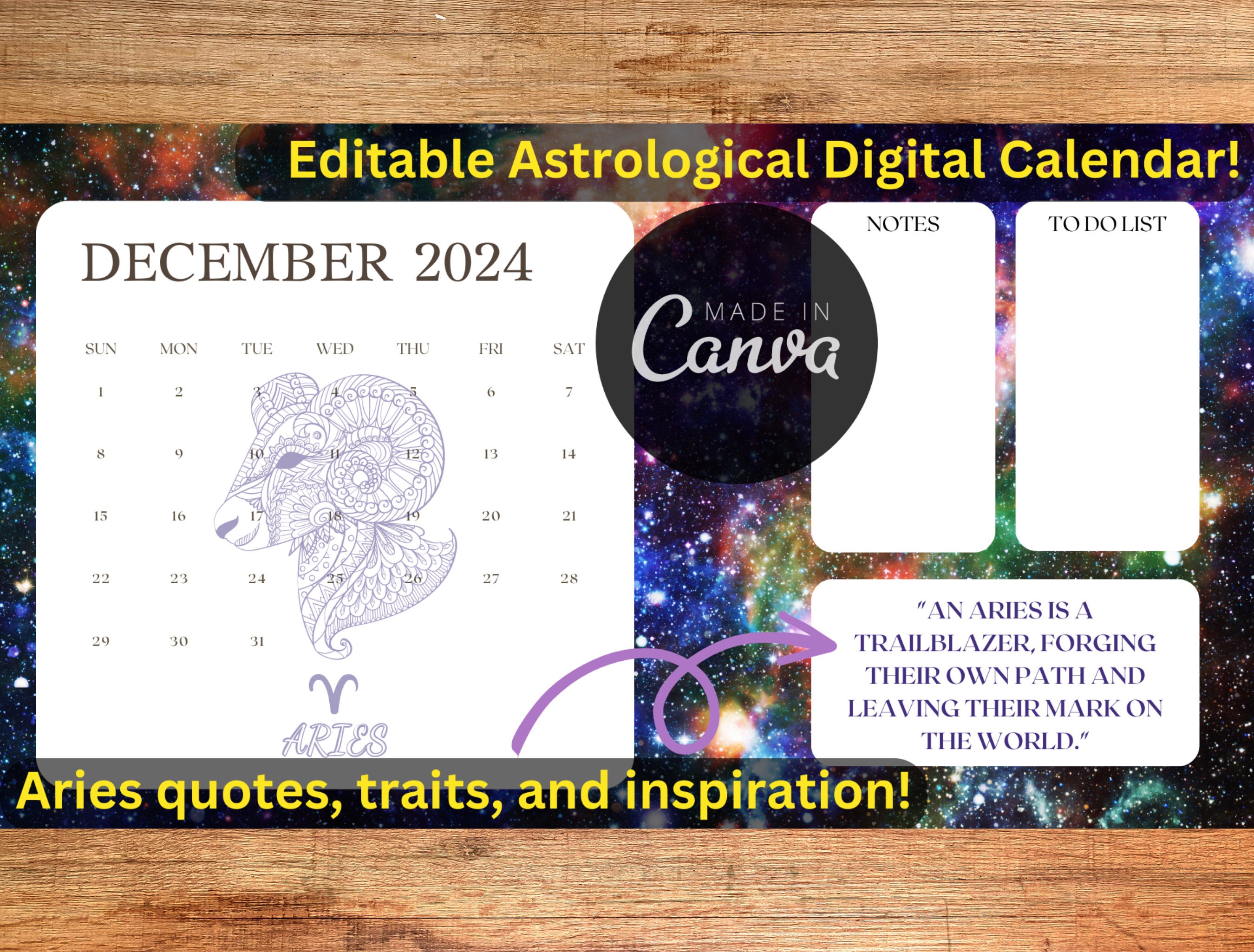 EDITABLE Monthly Calendar 2024 Bundle Aries Astrology Zodiac - Etsy