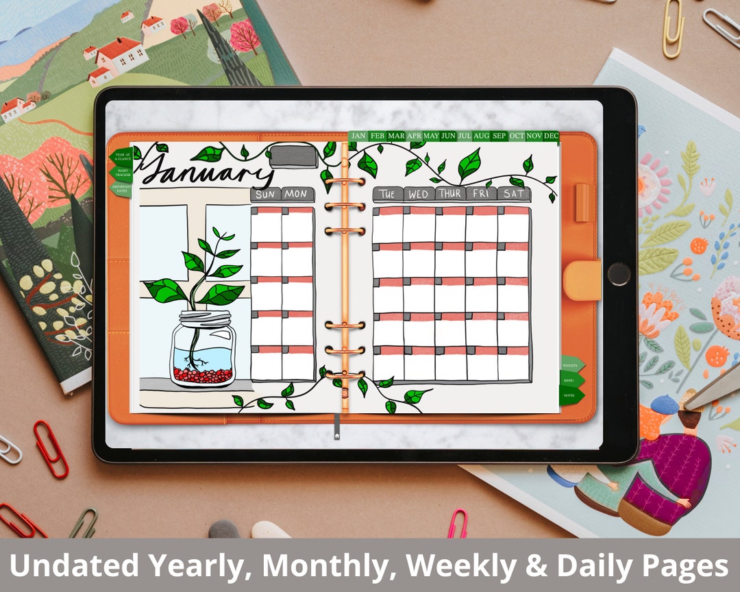 Undated Yearly Planner Habit Tracker Plant Theme Interactive Planner ...