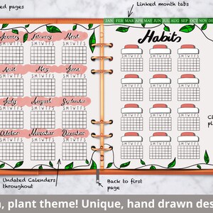 Undated Yearly Planner Habit Tracker Plant Theme Interactive Planner ...