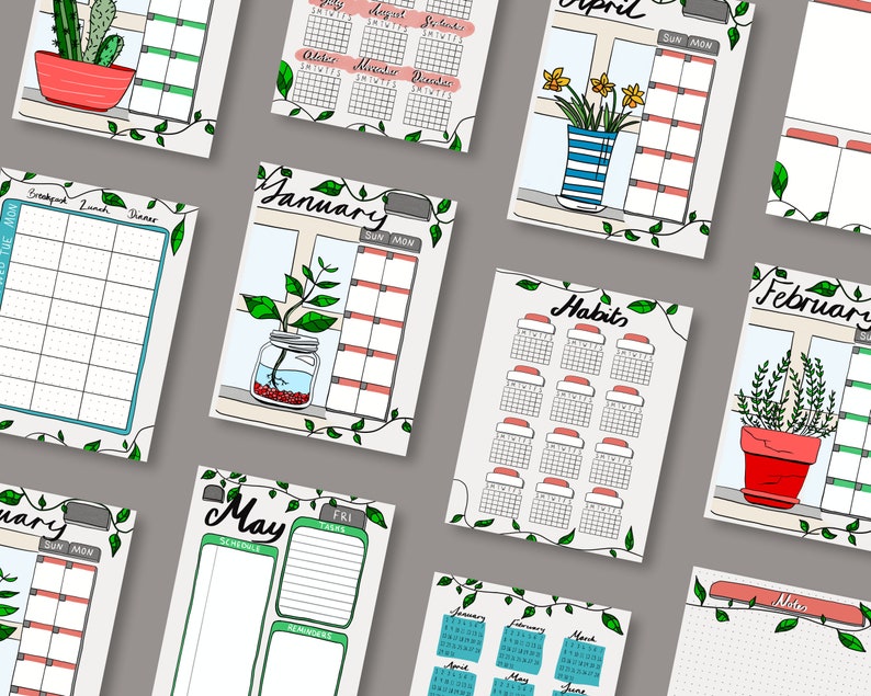 Undated Yearly Planner Habit Tracker Plant Theme Interactive Planner ...