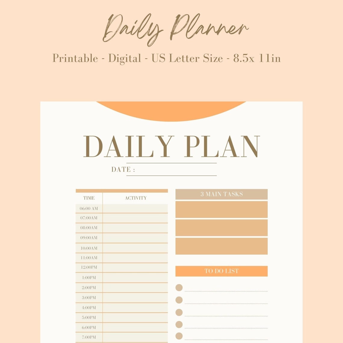 Daily Printable Planner| PDF Instant Download | US Letter 8.5 X 11in ...