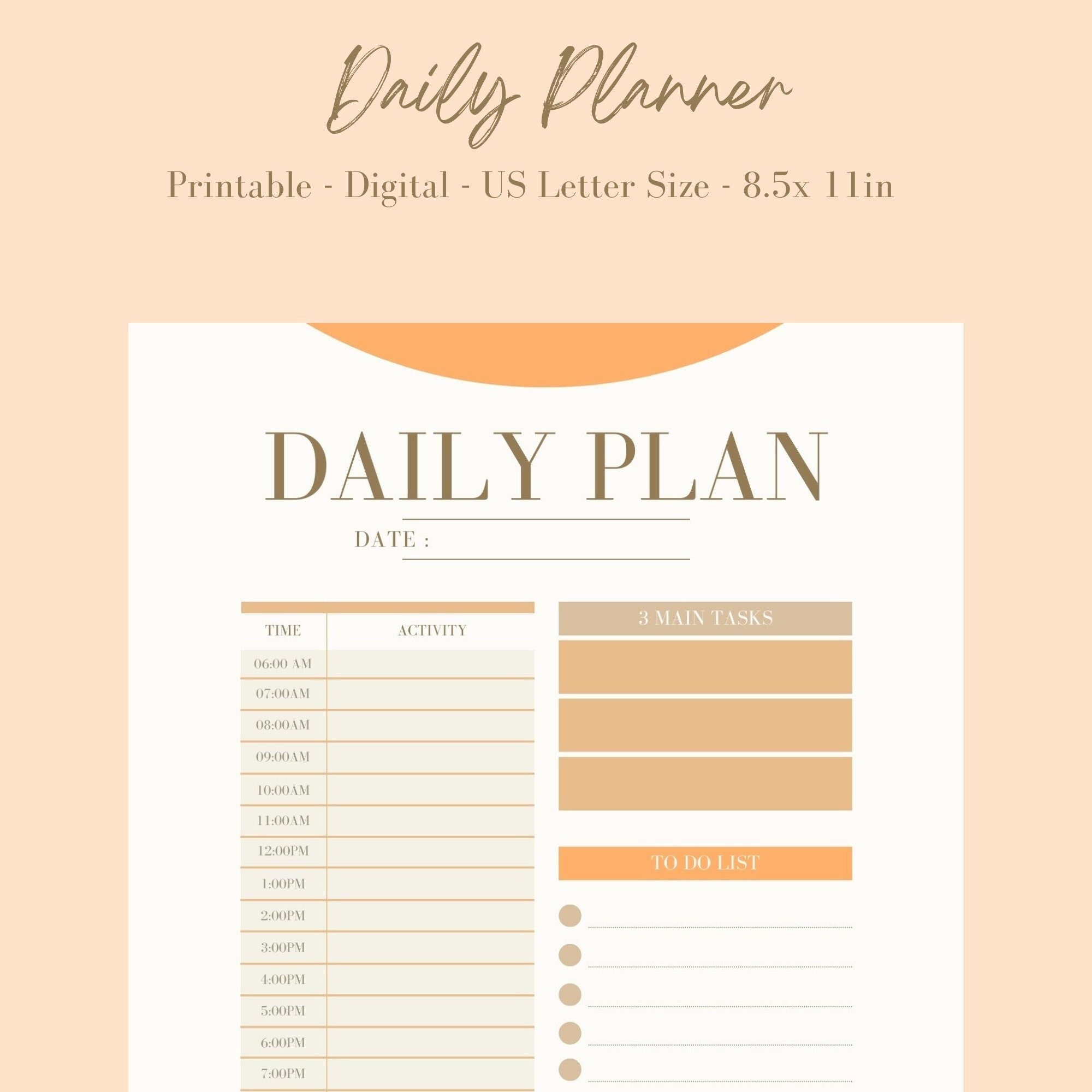 Daily Printable Planner| PDF Instant Download | US Letter 8.5 X 11in ...