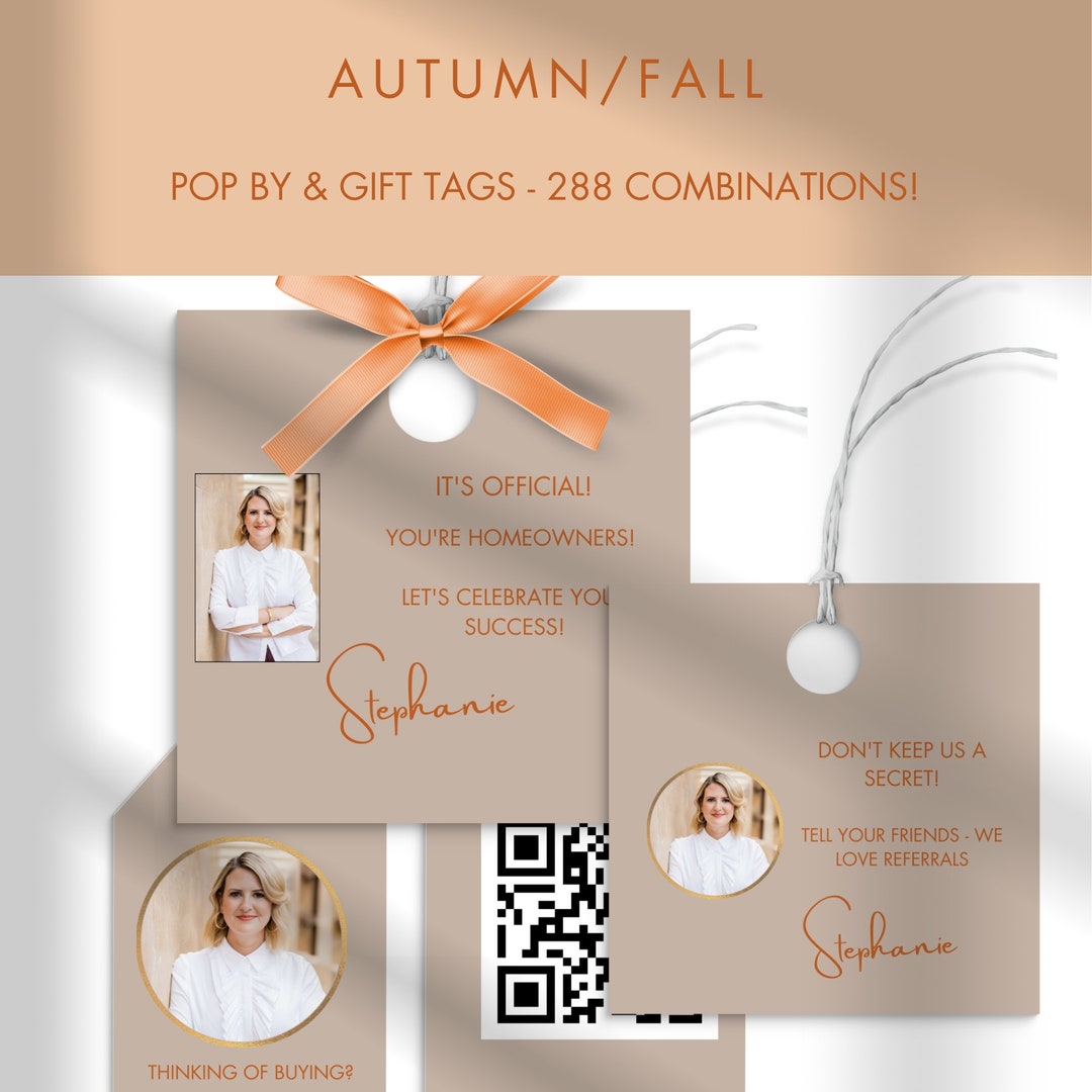 Autumn/fall Realtor POP BY Gift Tags. QR Code. Printable Marketing Tags ...