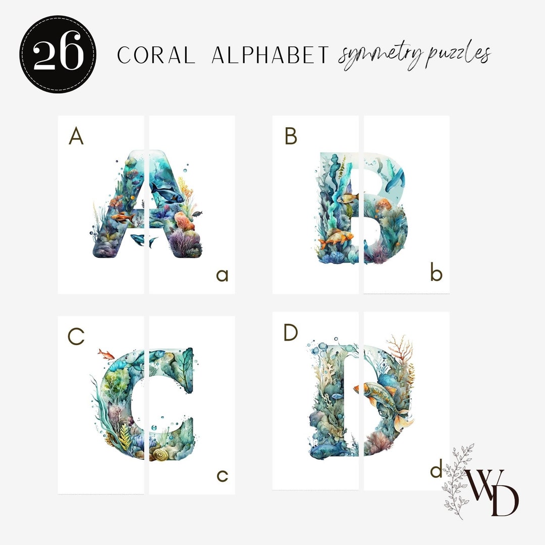 Tarjetas de simetría del alfabeto de animales del océano - Etsy México