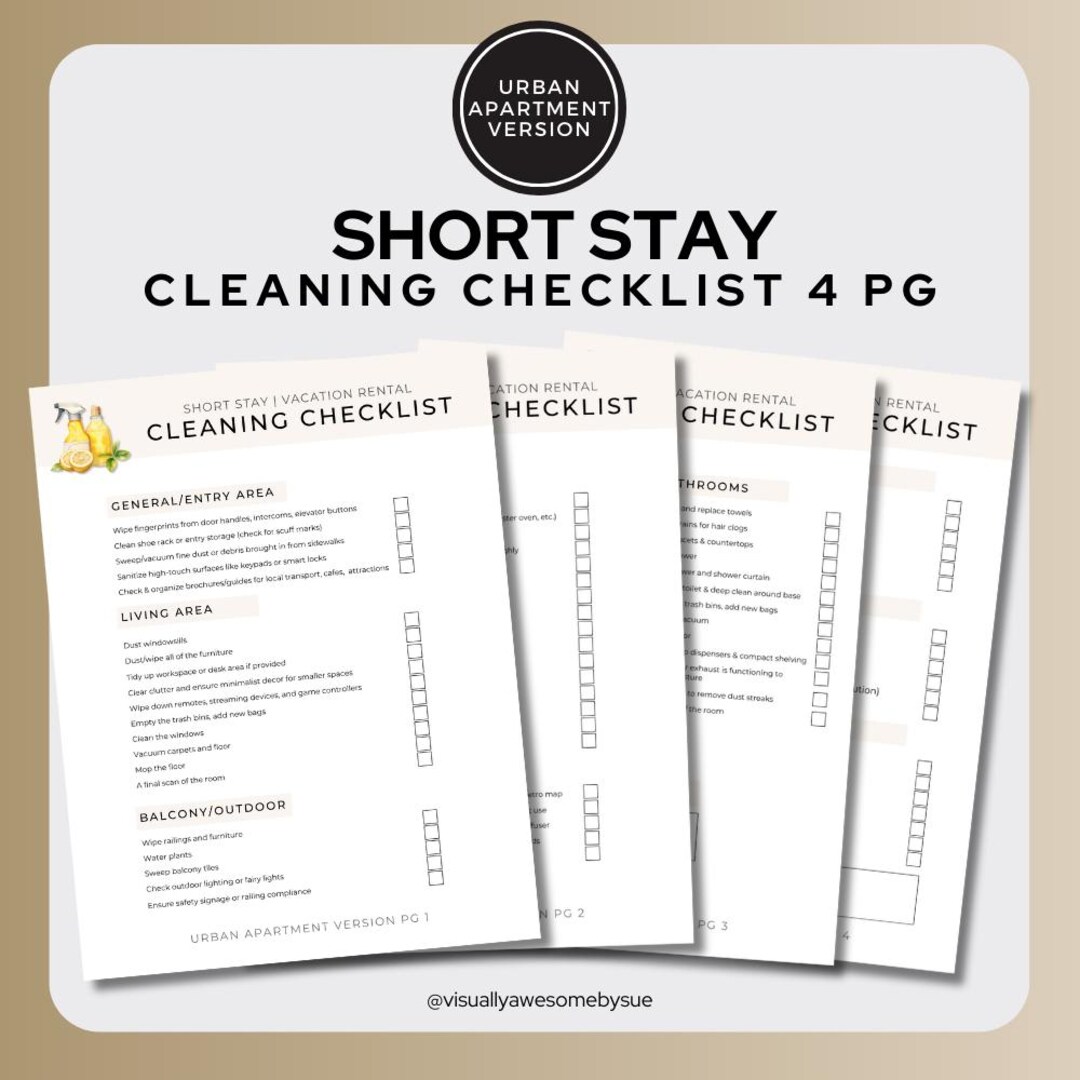 Urban Apartment Cleaning Checklist: Short Stay Rental Template (digital ...