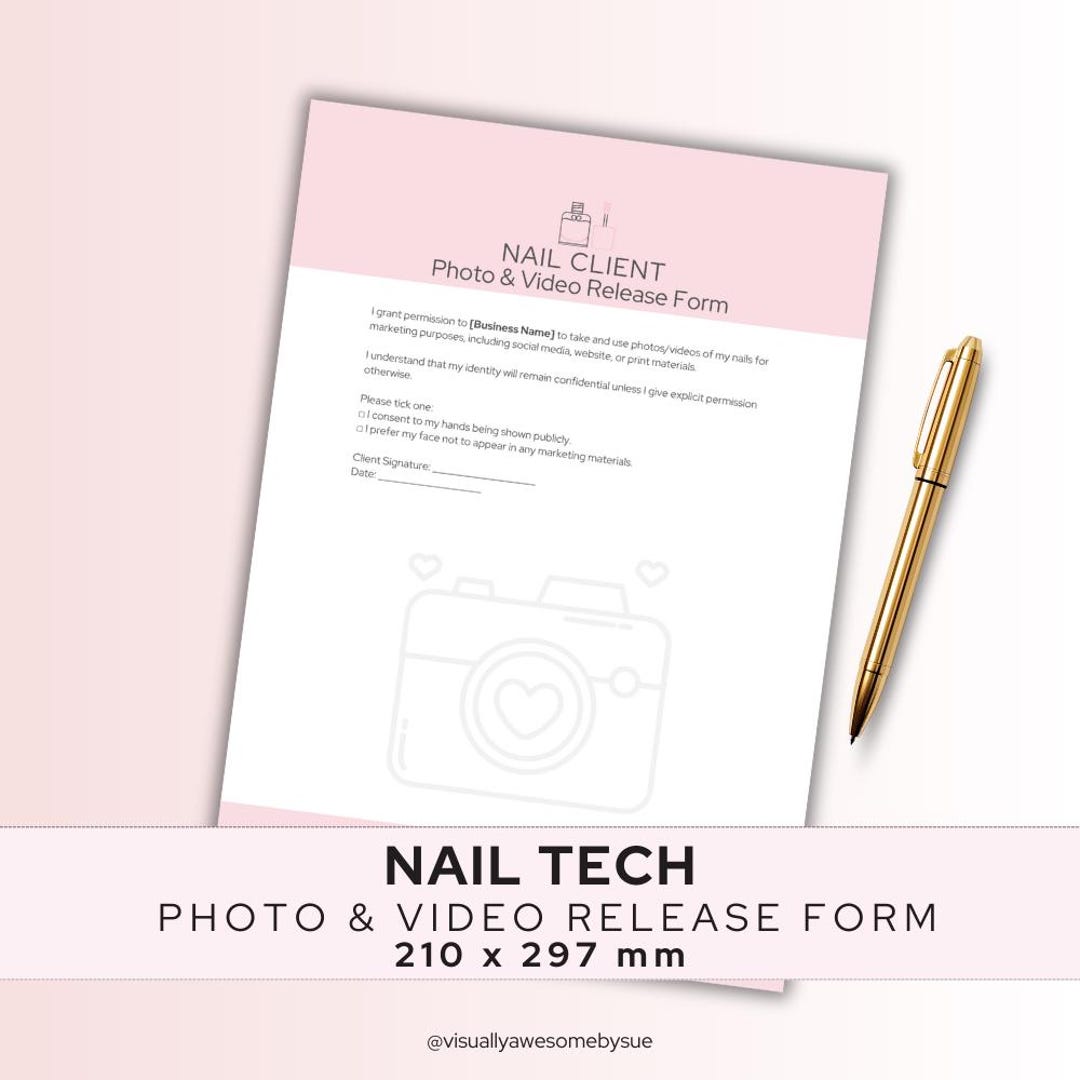 Nail Client Photo & Video Release Form Template, INSTANT Digital ...
