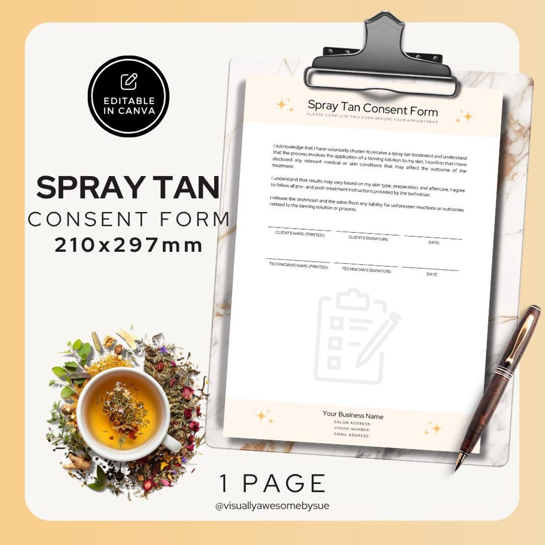 Spray Tan Consent Form Template INSTANT Digital Download, Editable ...