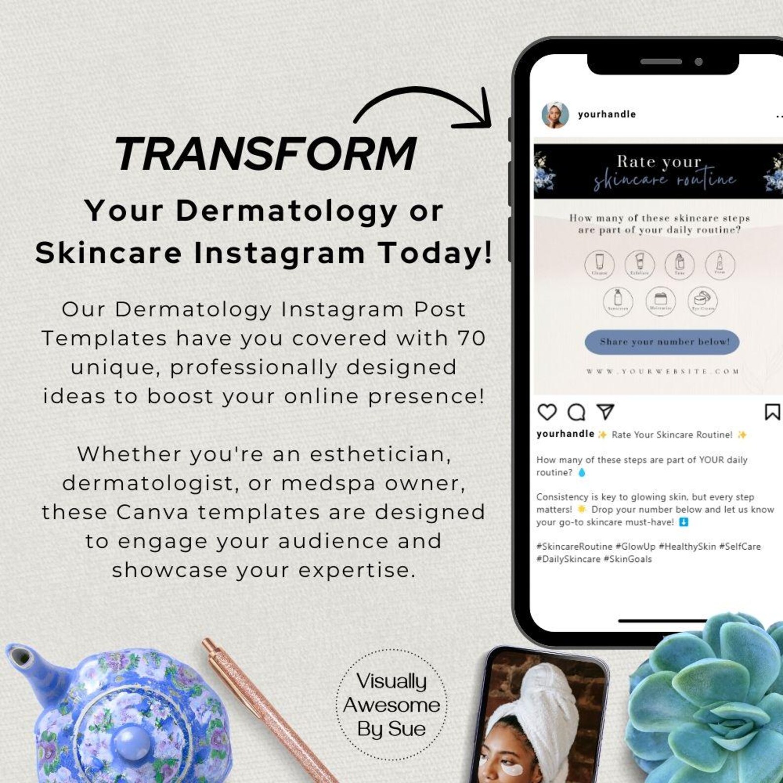 Dermatology Social Media Templates: Skincare Instagram Posts (canva ...