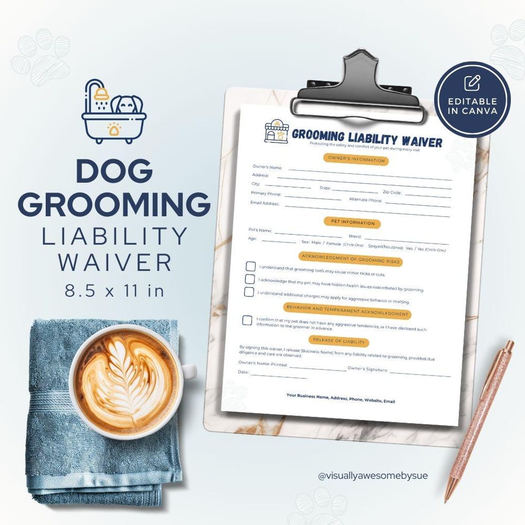Dog Groomer Liability Waiver Template INSTANT DOWNLOAD Digital ...
