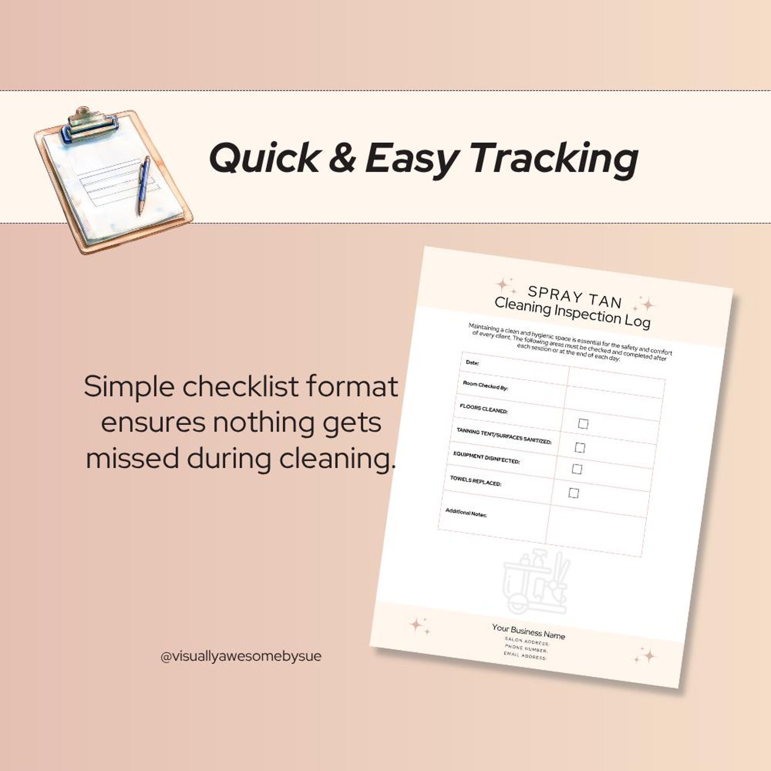 Spray Tan Cleaning Inspection Log Template INSTANT Digital Download ...