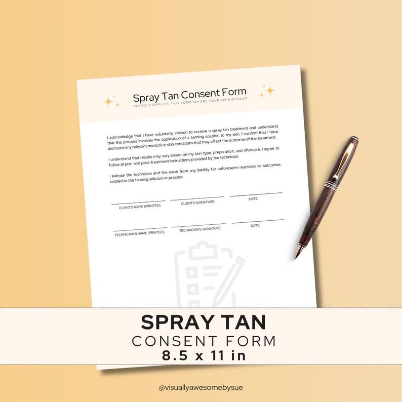 Spray Tan Consent Form Template INSTANT Digital Download, Editable ...