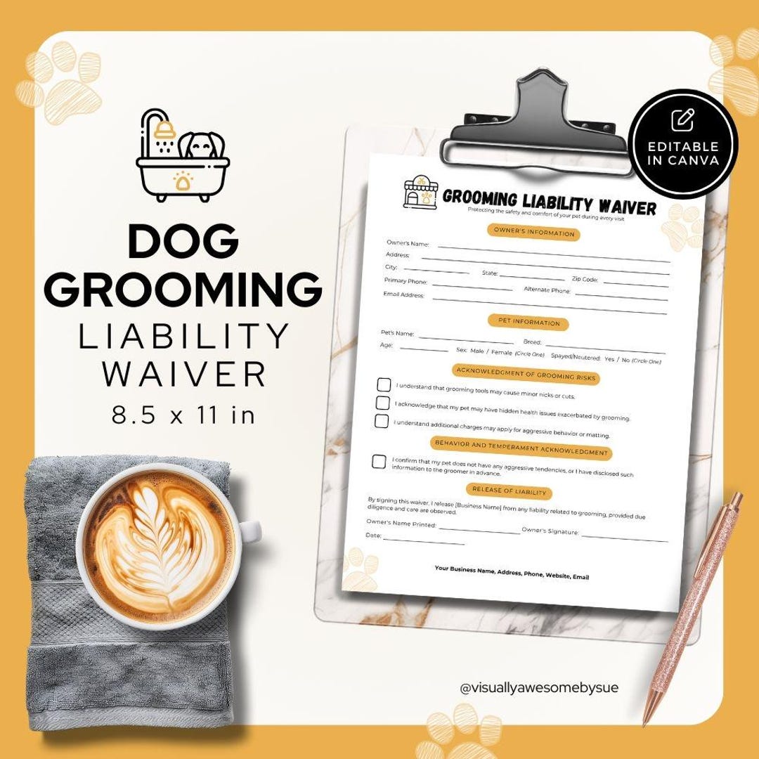 Dog Groomer Liability Waiver Template INSTANT DOWNLOAD Digital ...
