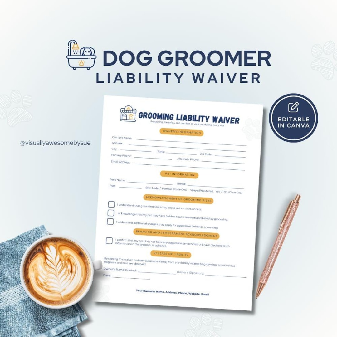 Dog Groomer Liability Waiver Template: Editable Canva Form (8.5x11 ...