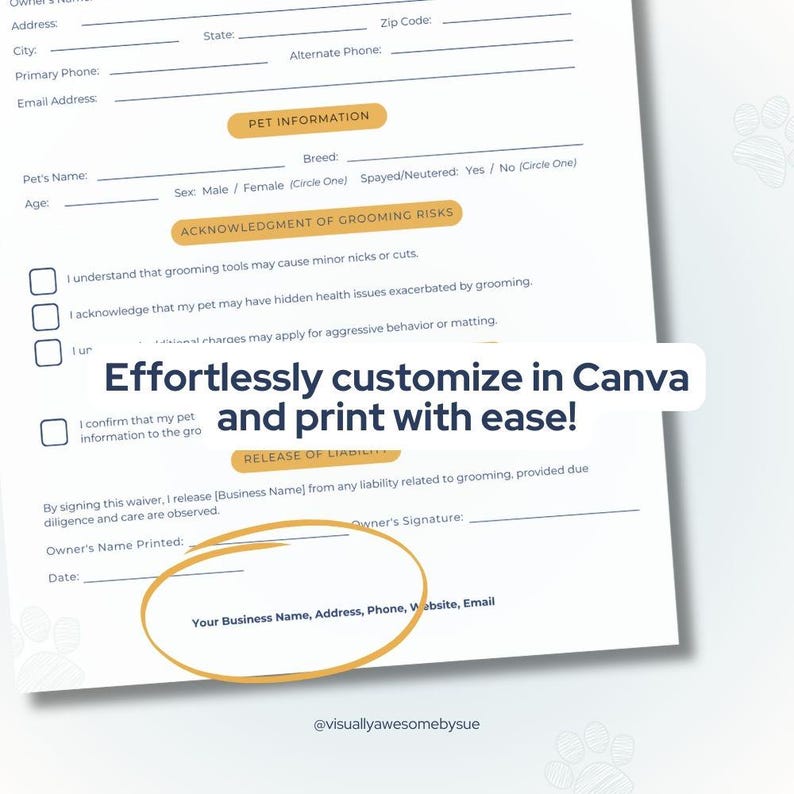 Dog Groomer Liability Waiver Template: Editable Canva Form (8.5x11 ...